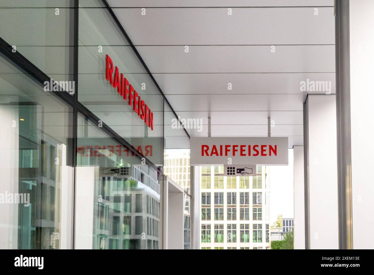 Lancy, Switzerland. 18th June, 2024. The Raffeisein bank logo on the ...