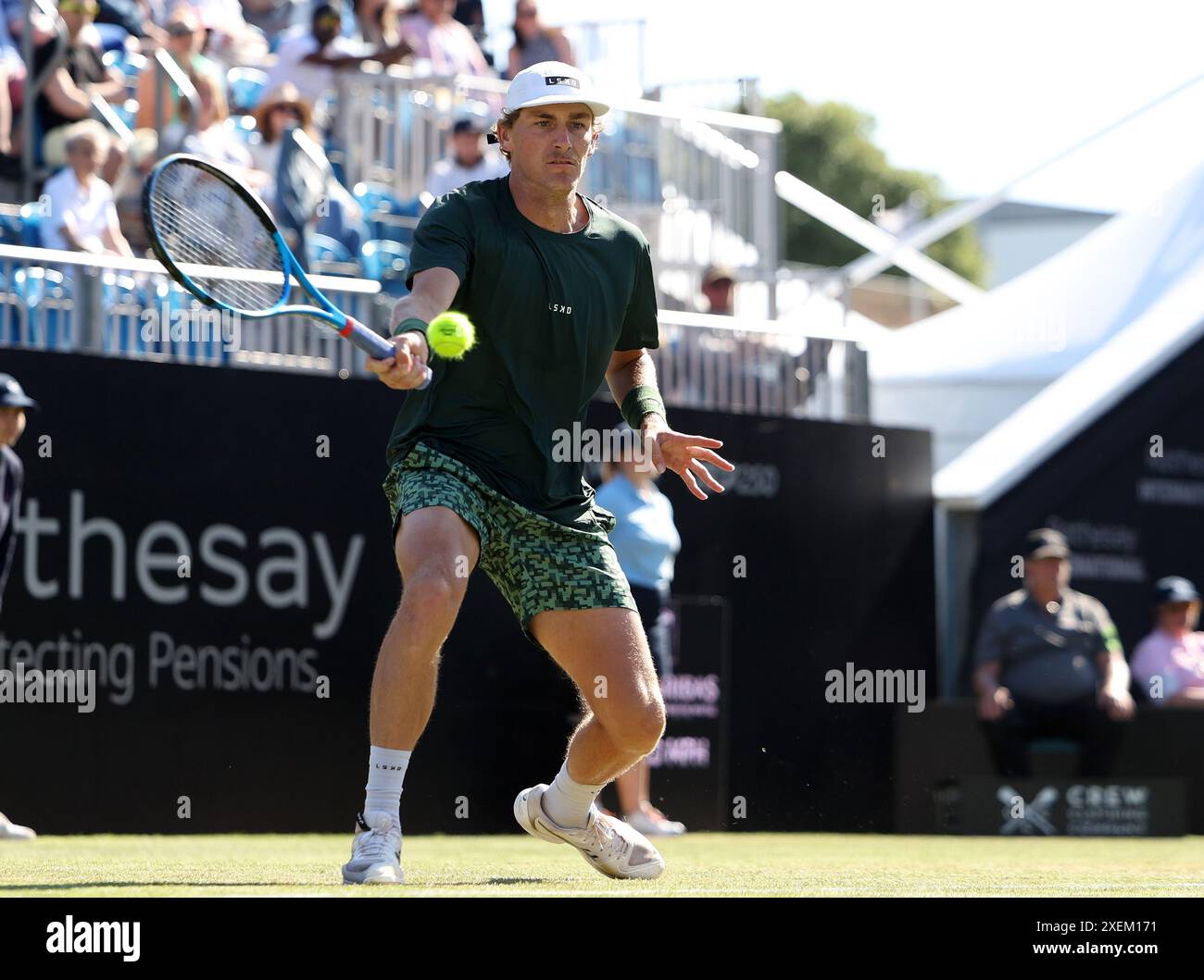 Max Purcell in action against Billy Harris (not pictured) on day seven ...