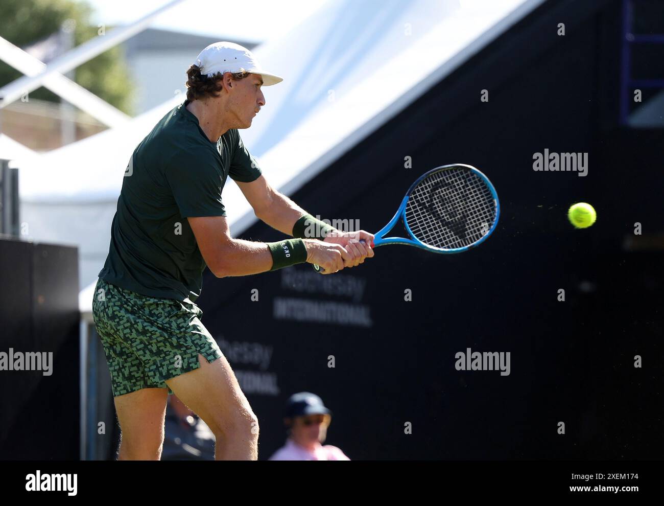 Max Purcell in action against Billy Harris (not pictured) on day seven ...