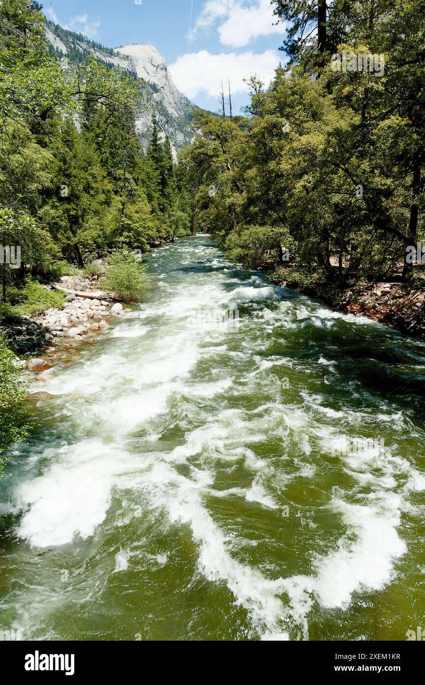 The fast flowing Merced river in Yosemite National Park, California ...