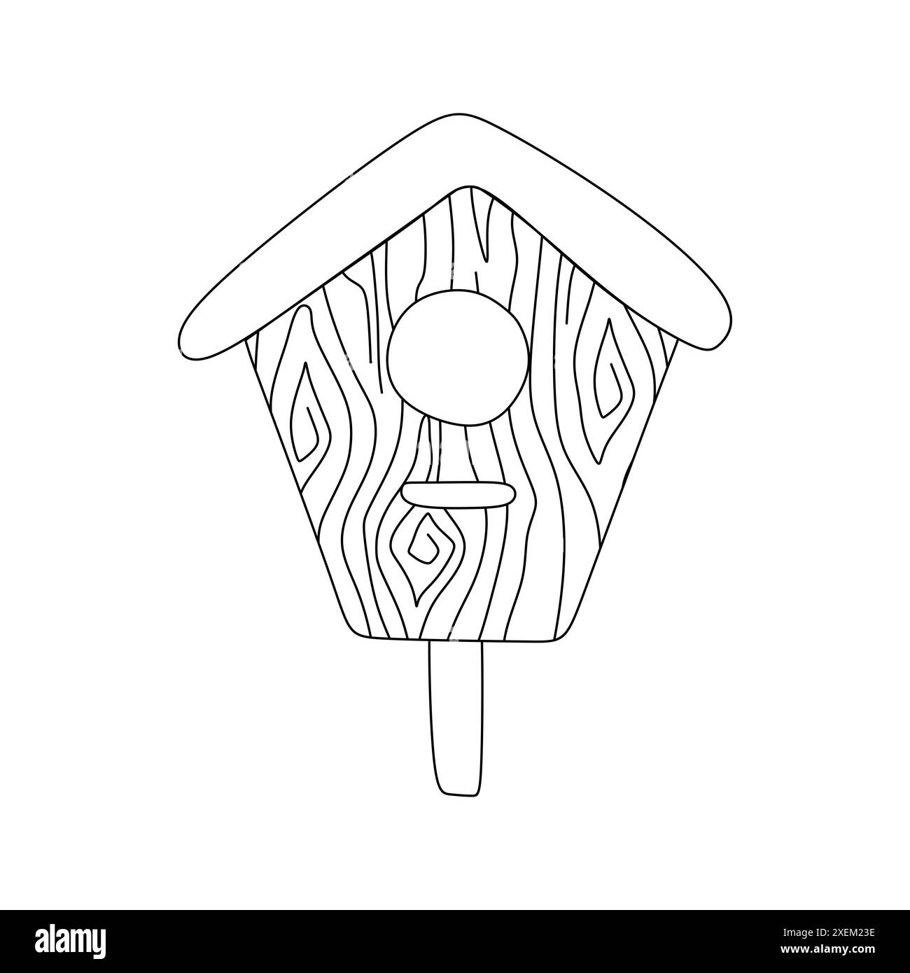 Bird house made of wooden planks on a white background. Simple line ...