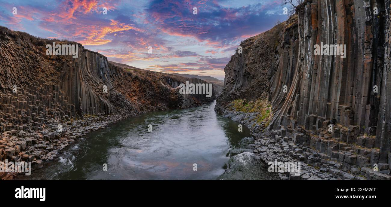 Aerial view of the Studlagil Canyon. Beautiful view of Jokulsa A Bru ...