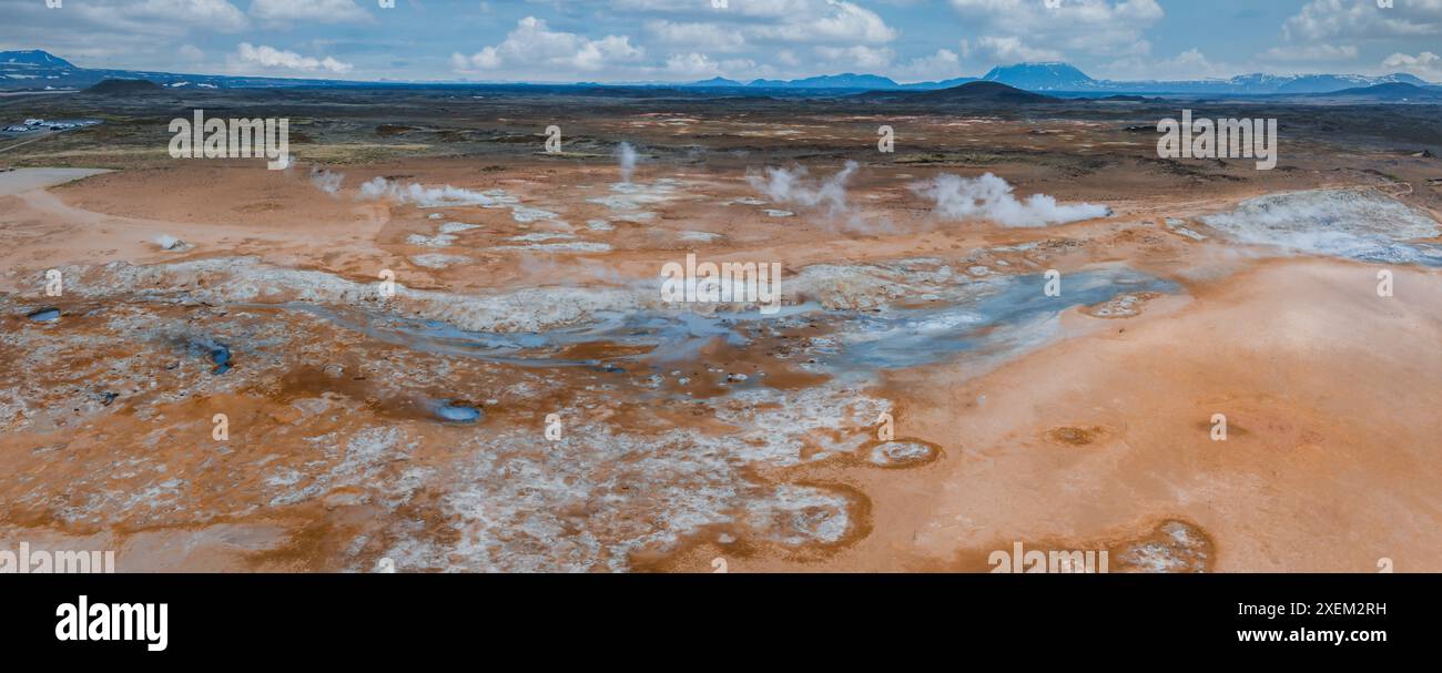 Geothermal area in Haukadular valley, Iceland, with steaming hot ...