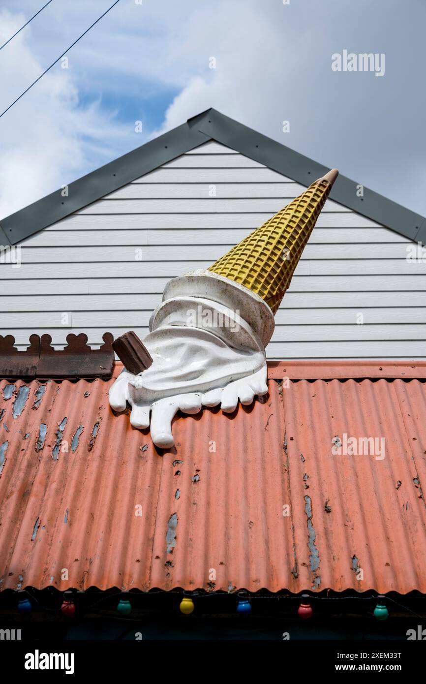 Melting ice cream sculpture on a roof of an ice cream shop on Eel Pie ...