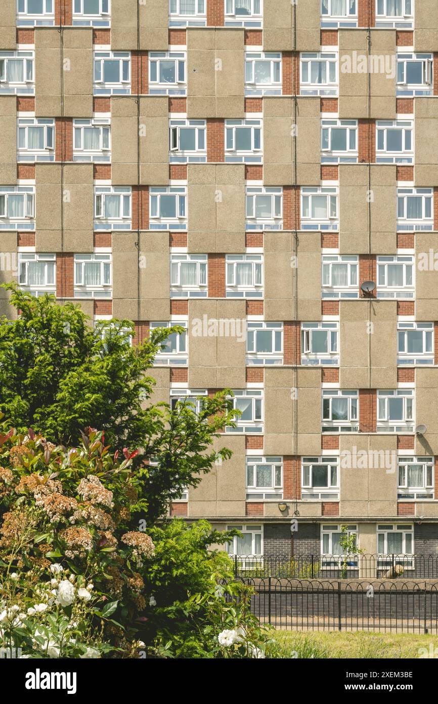 Apartment building with windows and facade in patterns, Council Estate ...