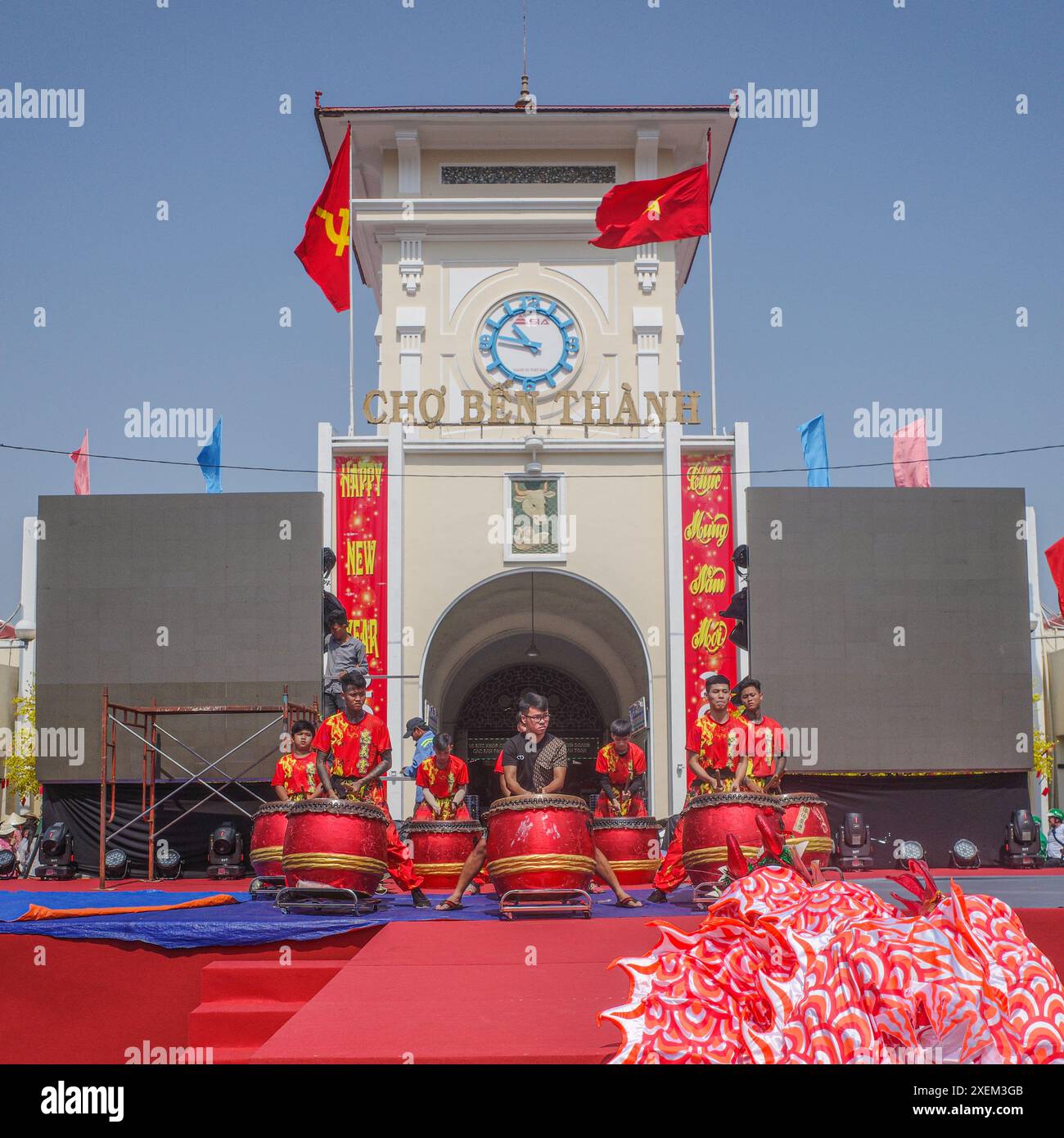 Ho Chi Minh City, Vietnam - 3 Feb, 2024: Drummers performing on a stage ...