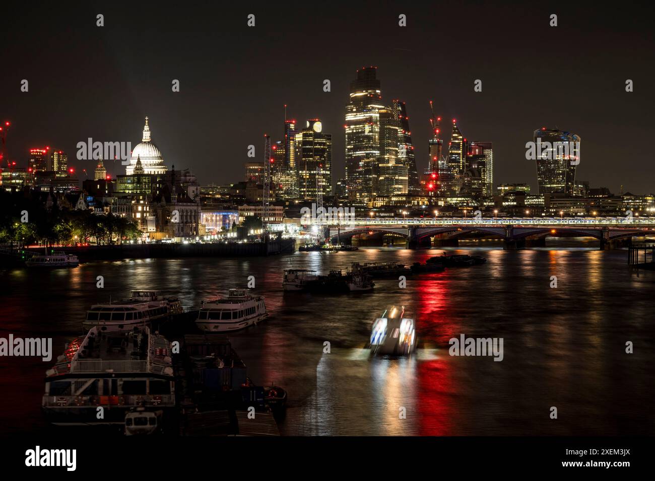 London riverside skyline at night, London, UK; London, England Stock ...