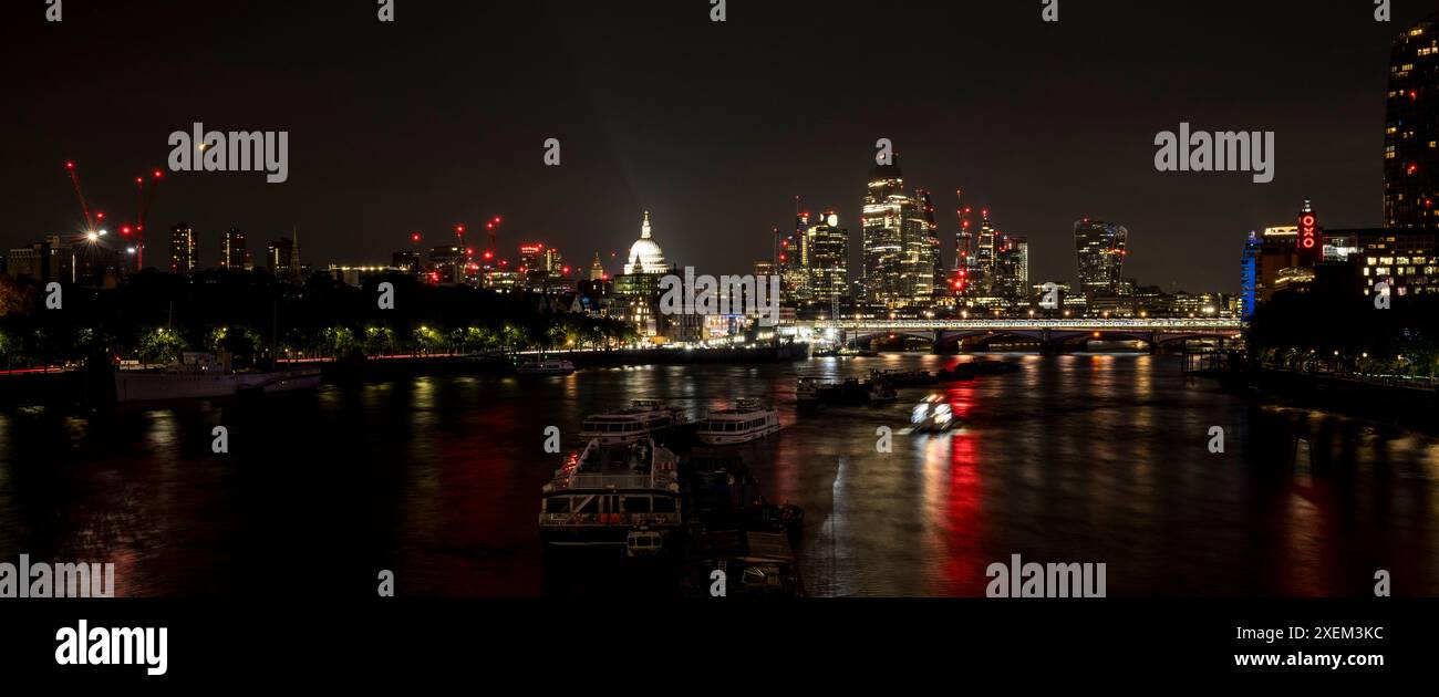London riverside skyline at night, London, UK; London, England Stock ...