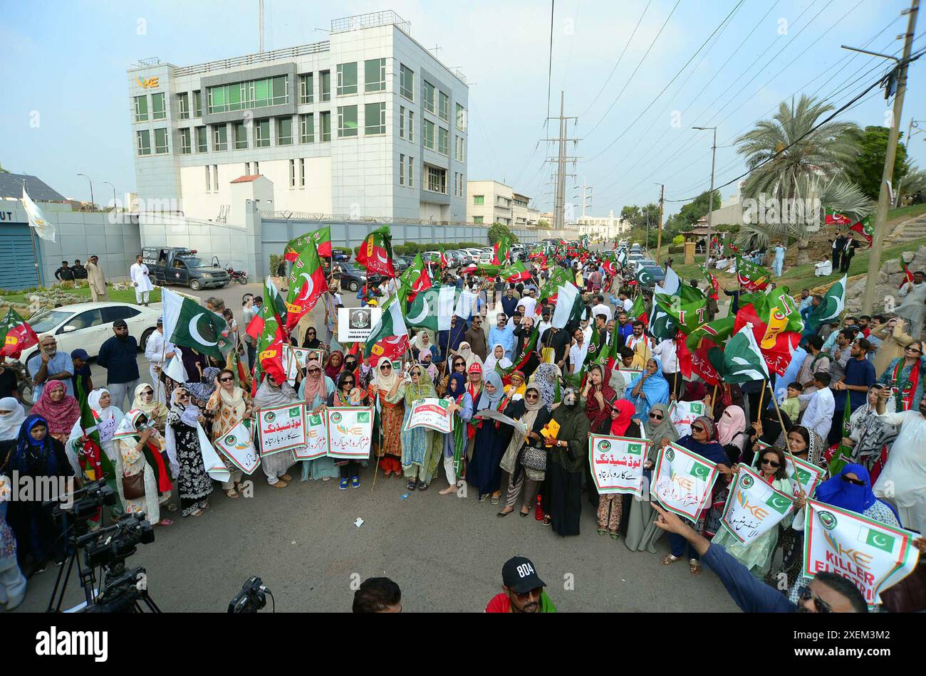 Activists of Tehreek-e-Insaf (PTI) are holding protest demonstration ...