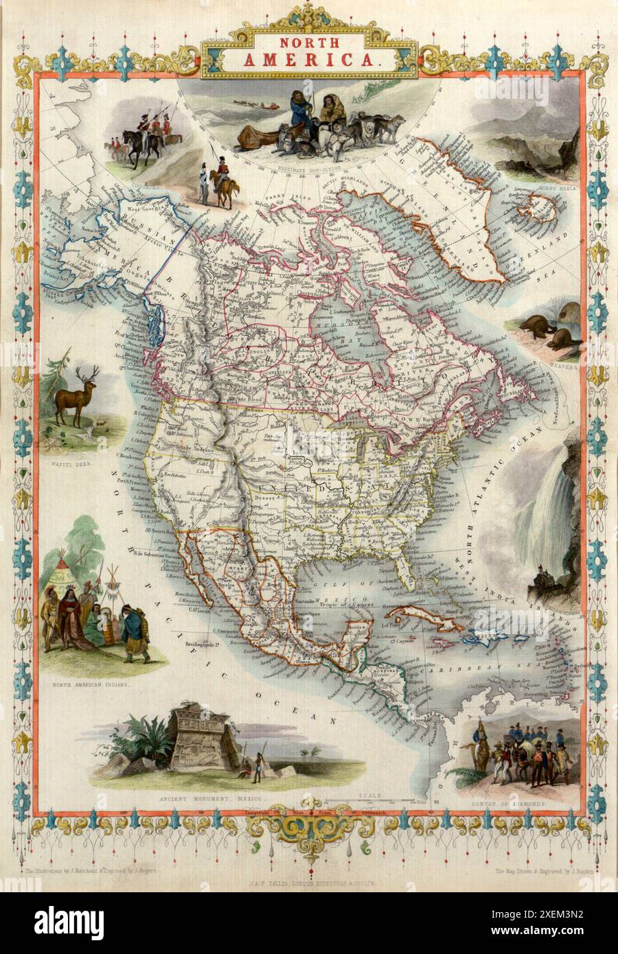 Map of North America by John Rupkin, circa 1851 Stock Photo - Alamy