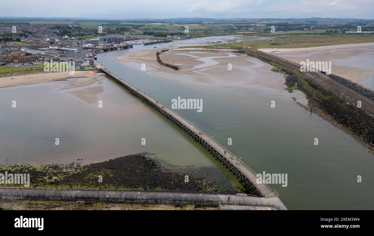 Aerial view of river Coquet estuary, Amble, Northumberland, England ...