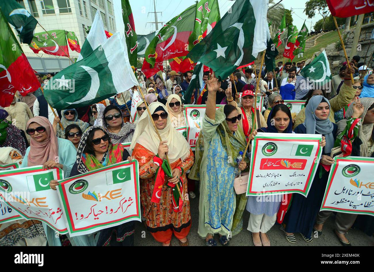 Activists of Tehreek-e-Insaf (PTI) are holding protest demonstration ...