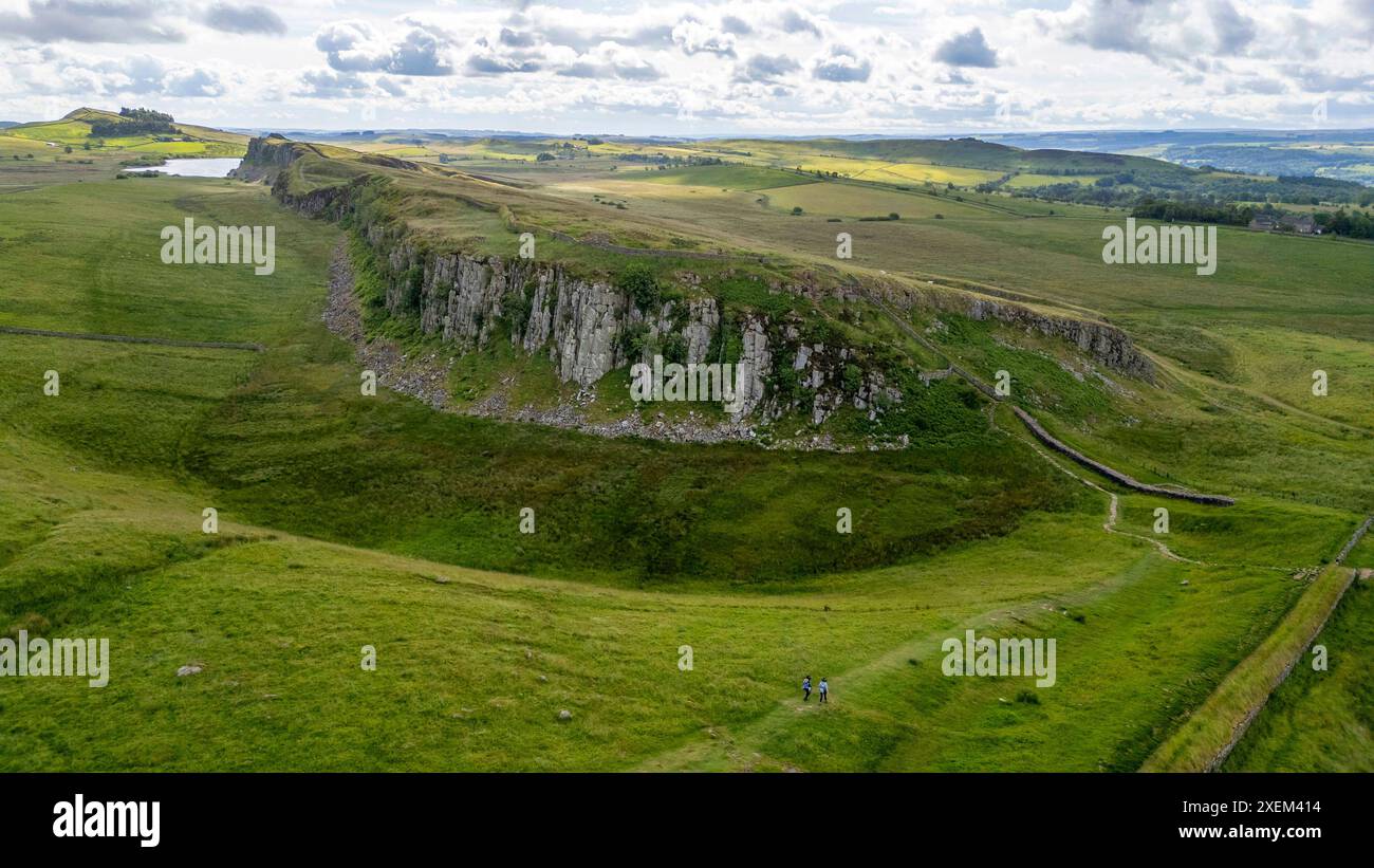 Aerial view of Hadrians Wall looking east from Steel Rigg ...