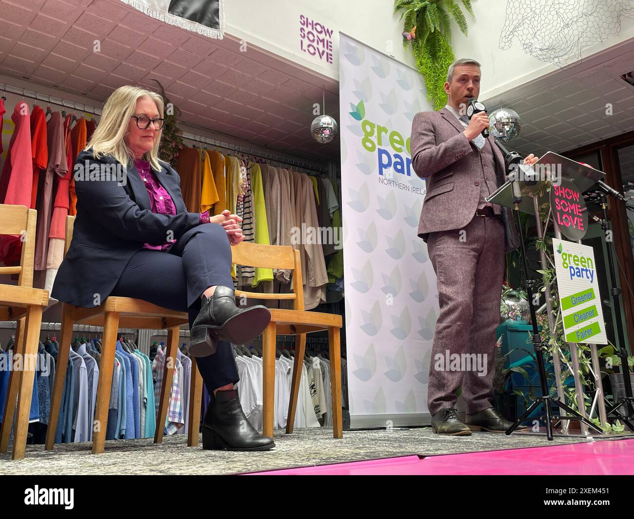 Green Party Northern Ireland leader Mal O'Hara (right) addresses the ...