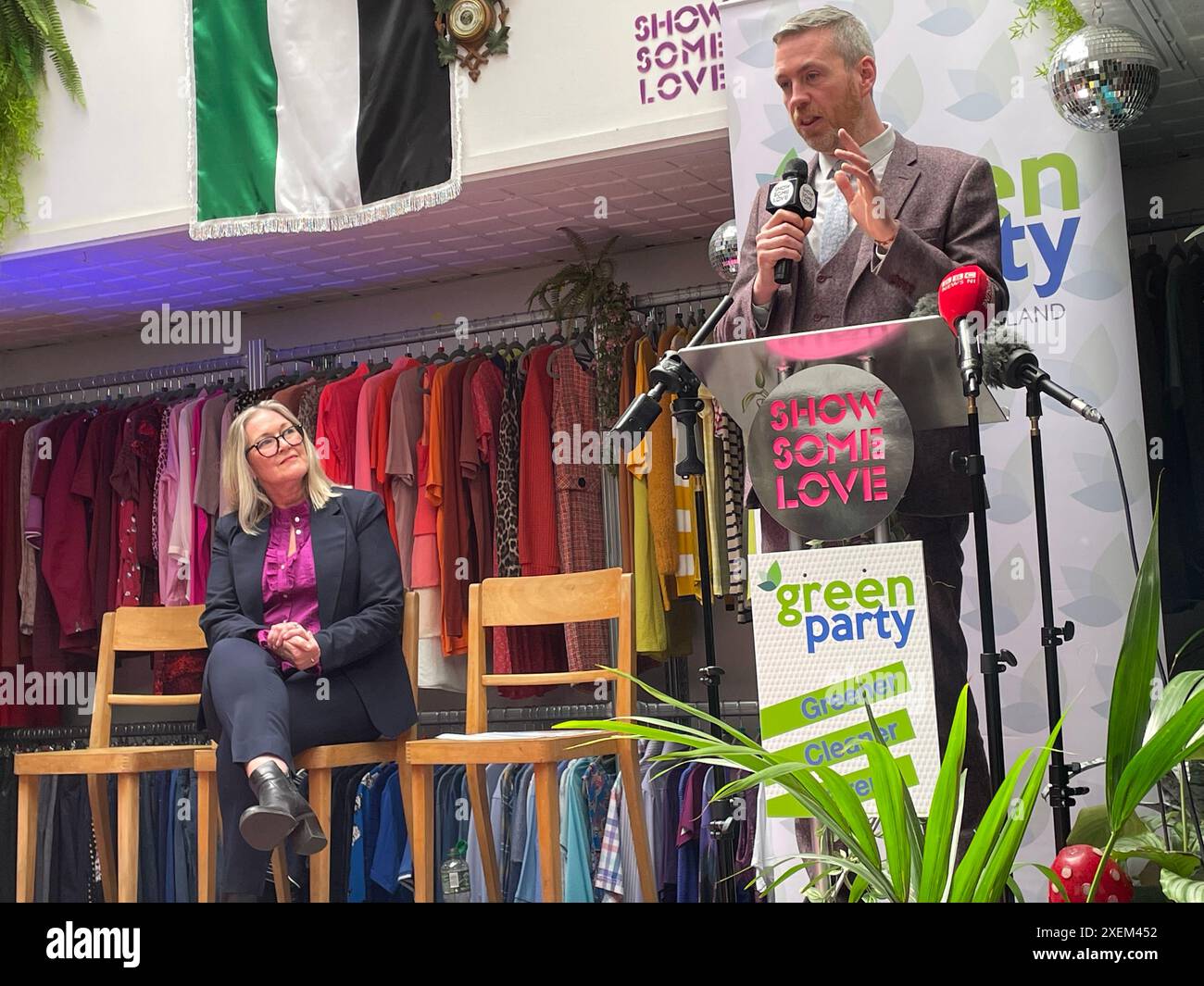 Green Party Northern Ireland leader Mal O'Hara (right) addresses the ...