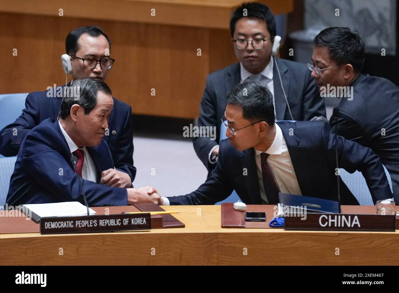 Chinese deputy ambassador to the United Nations Geng Shuang, right ...