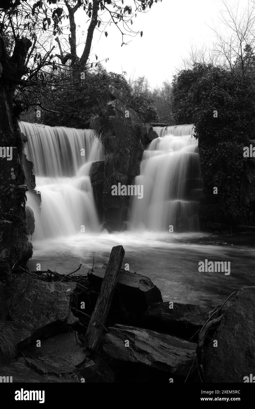 The man-made Penllergaer Waterfall. A drop of around 10 feet ...