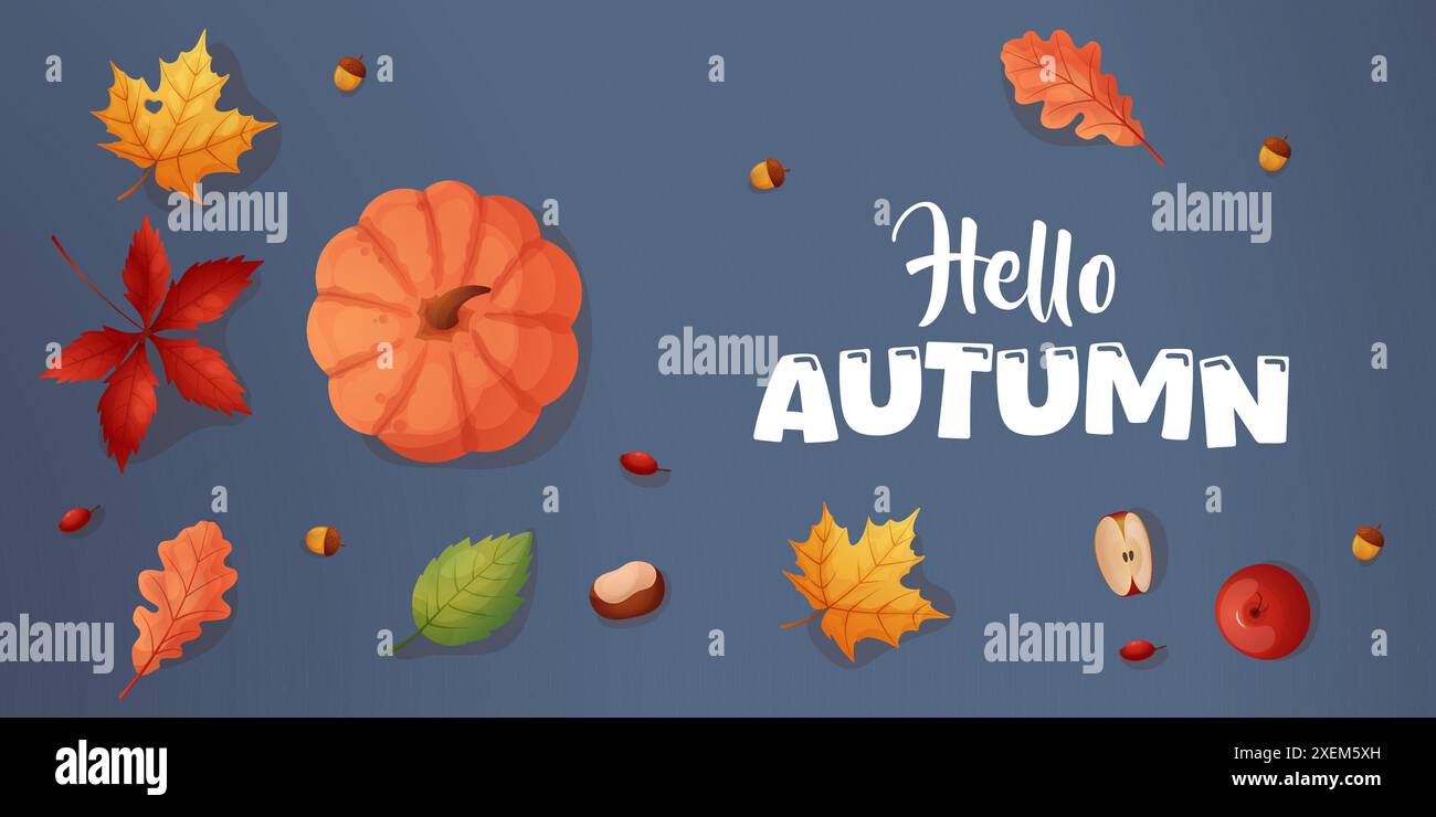 Fall banner, hello autumn. Happy fall harvest. Vector Stock Vector ...