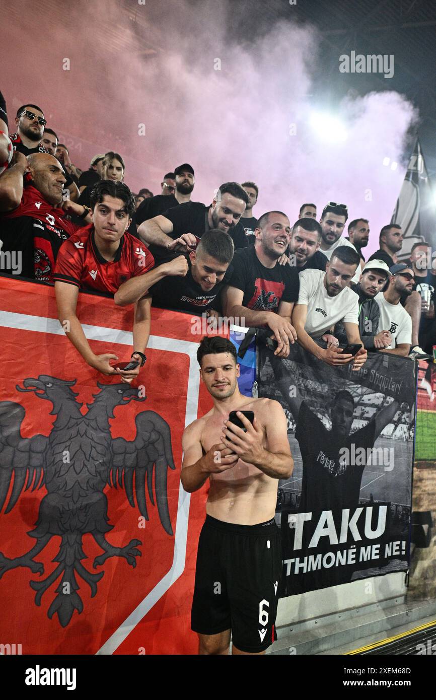 DUSSELDORF, GERMANY - JUNE 24: Berat Djimsiti of Albania poses for a ...
