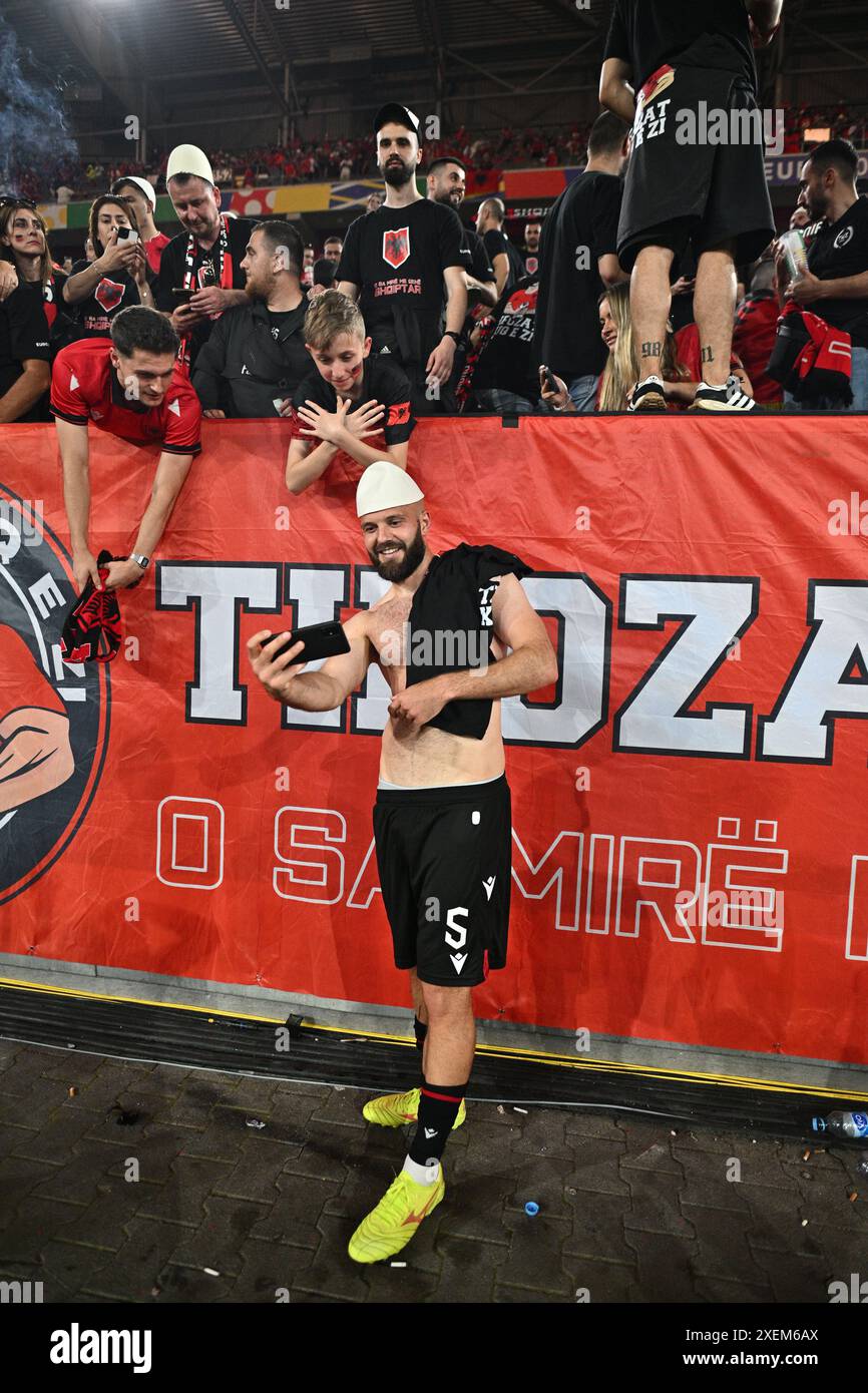 DUSSELDORF, GERMANY - JUNE 24: Arlind Ajeti of Albania poses for a ...
