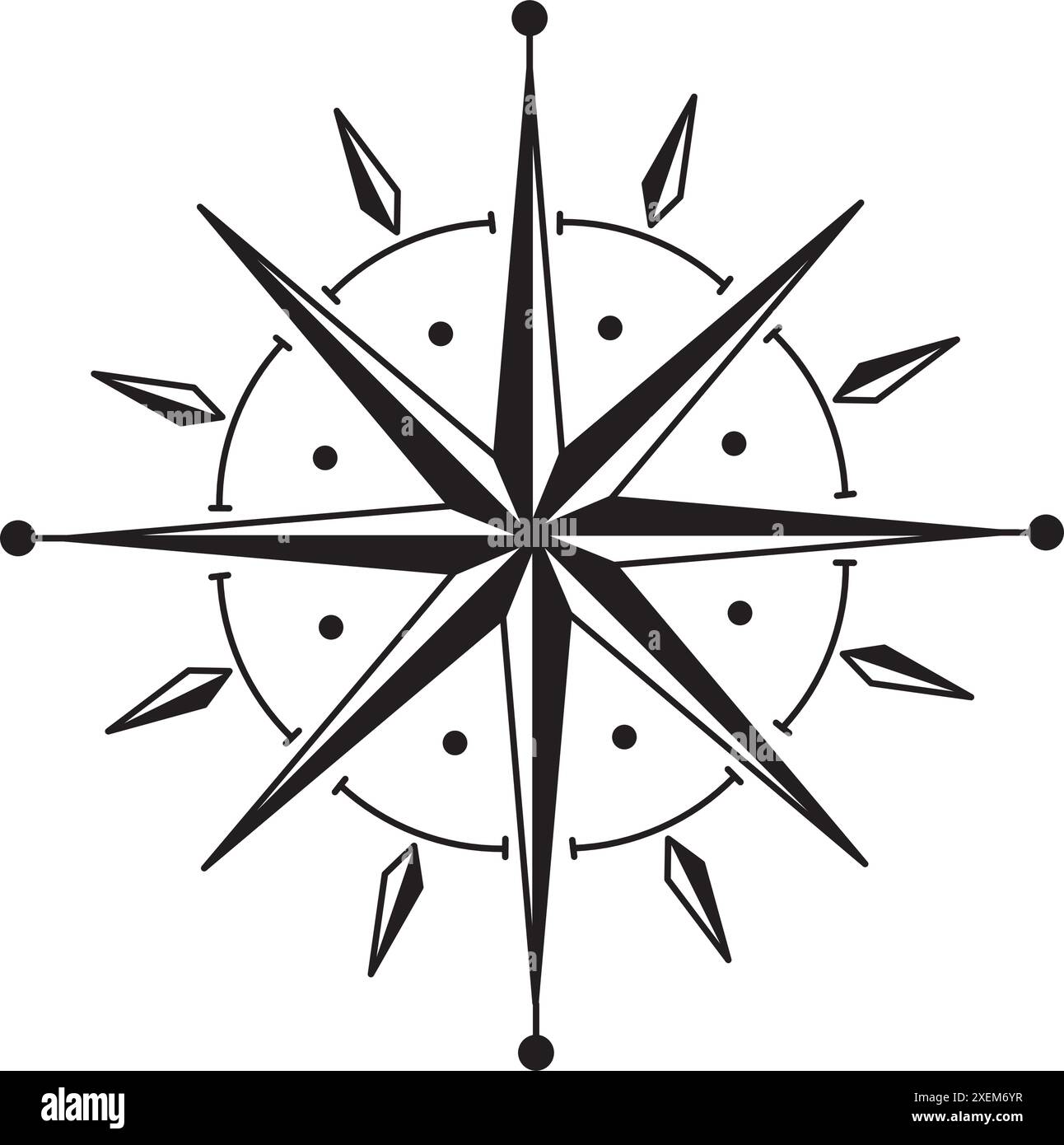 Vector illustration of Compass Rose. Linear Drawing of marine navigation element for nautical ...