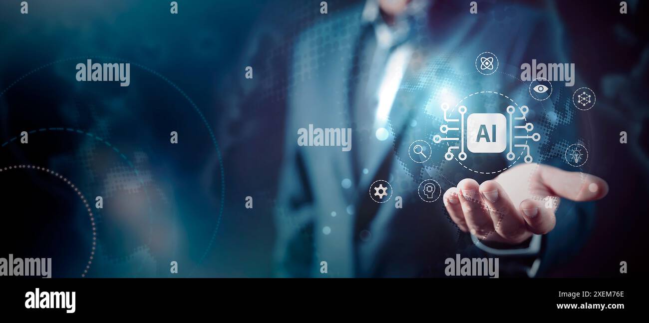 Artificial intelligence, AI and machine learning concept with icons and ...