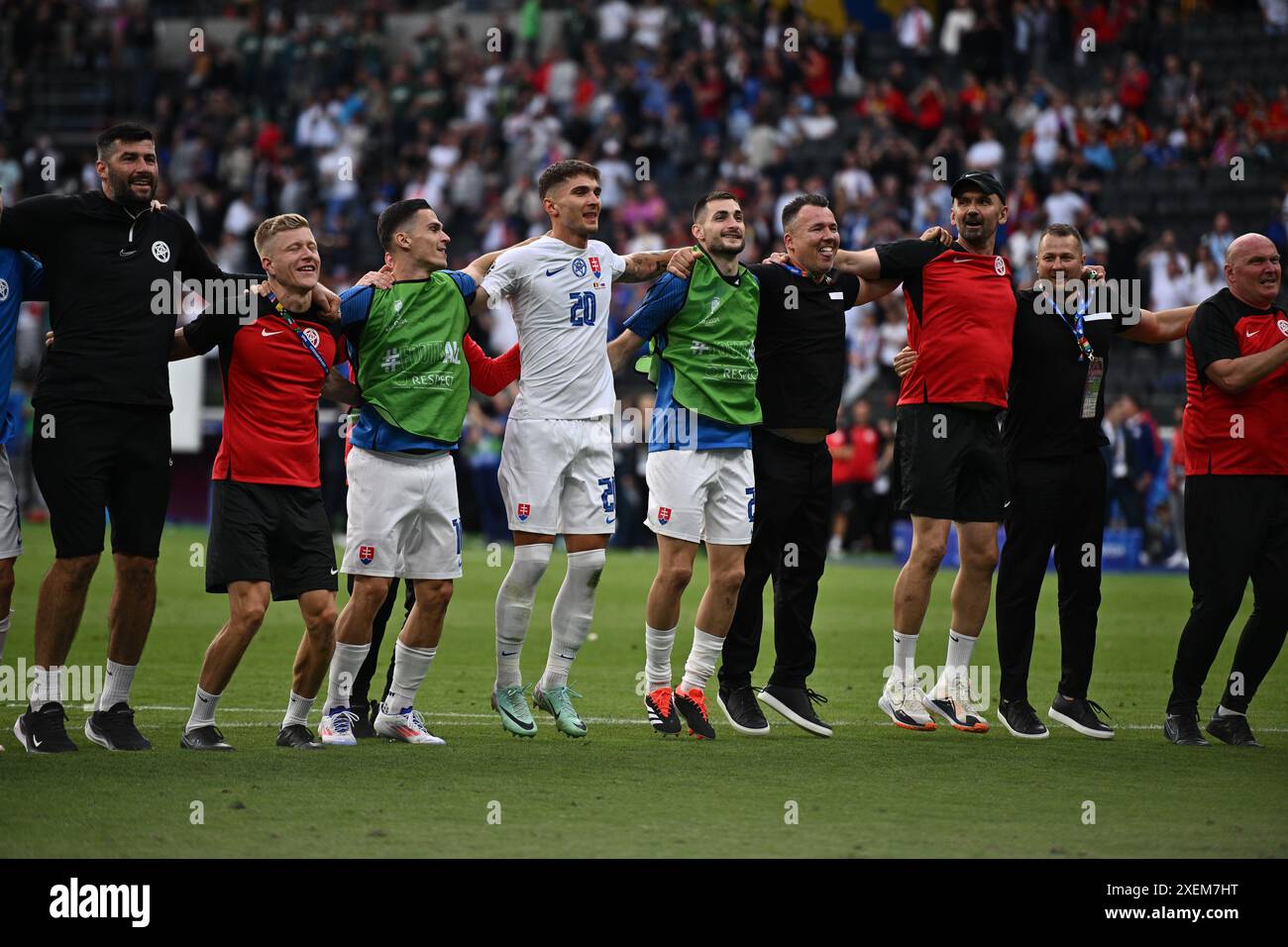 FRANKFURT AM MAIN, GERMANY - JUNE 17: The team of Slovakia celebrate ...