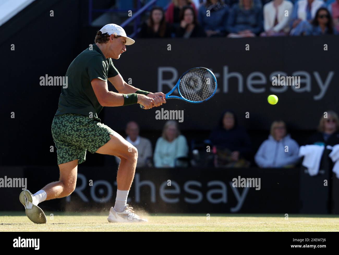 Max Purcell in action against Billy Harris (not pictured) on day seven ...