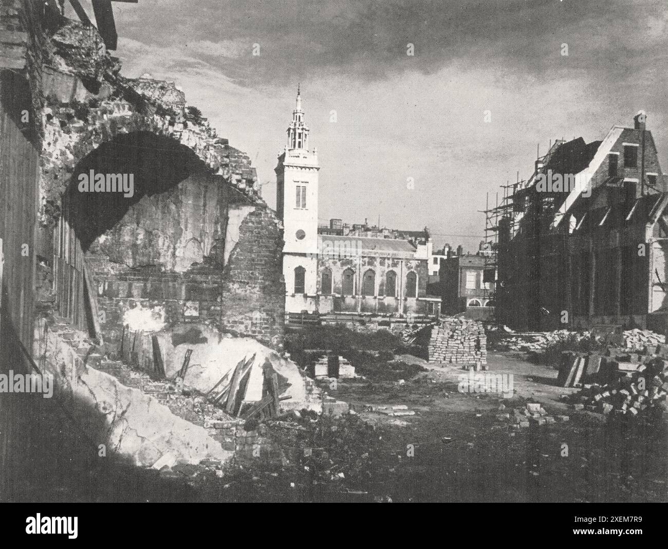 City of London Blitz bomb damage. St. Michael Paternoster Royal seen ...