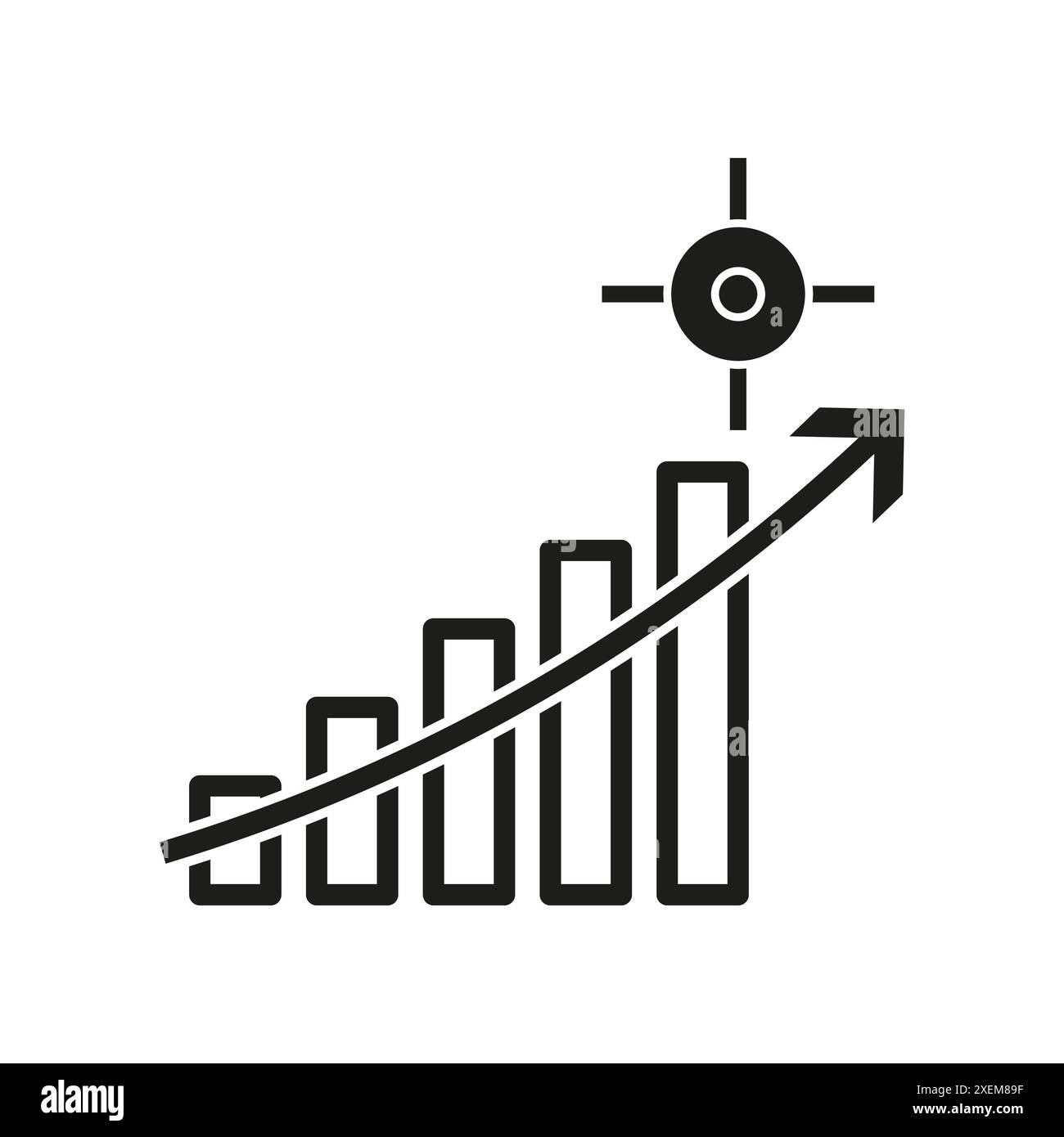 Growth chart icon. Rising bar graph. Target achievement symbol ...
