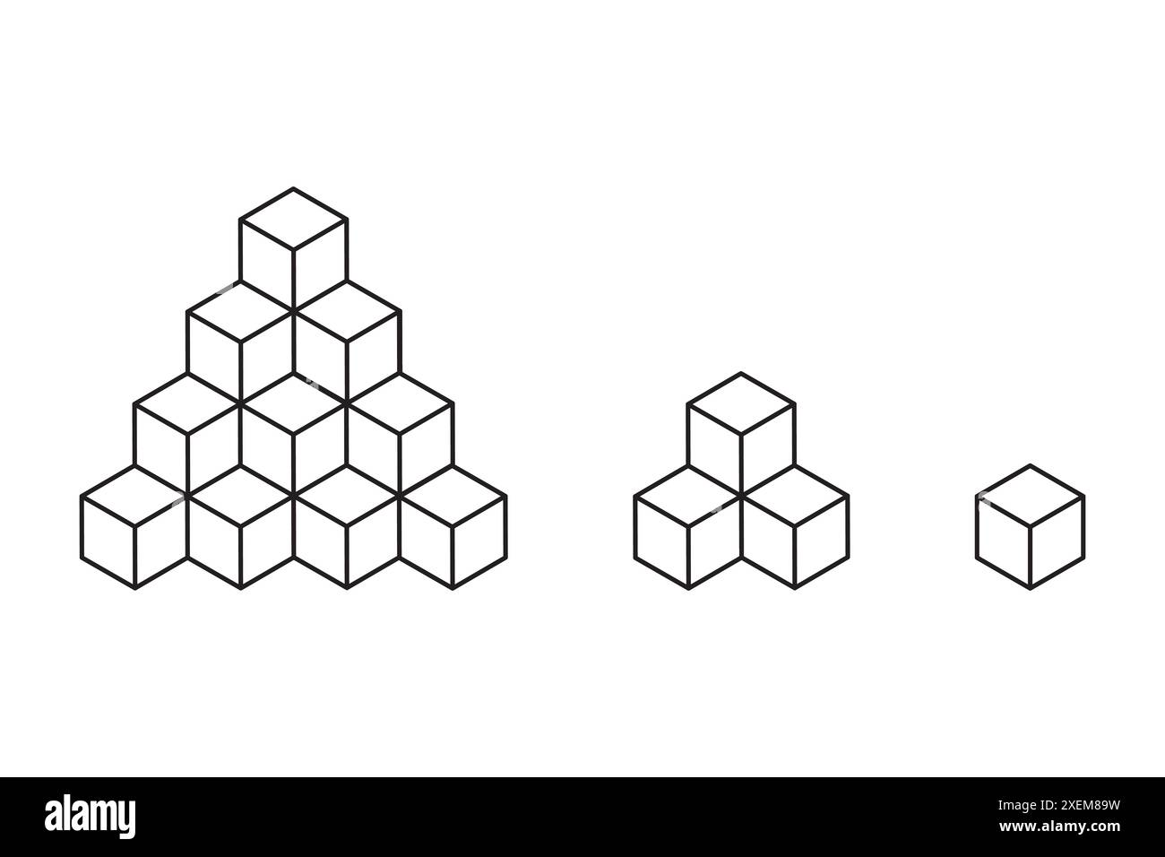 Stacked cube pyramids. Black outline vector. Minimalistic 3D design. Geometric shapes Stock ...