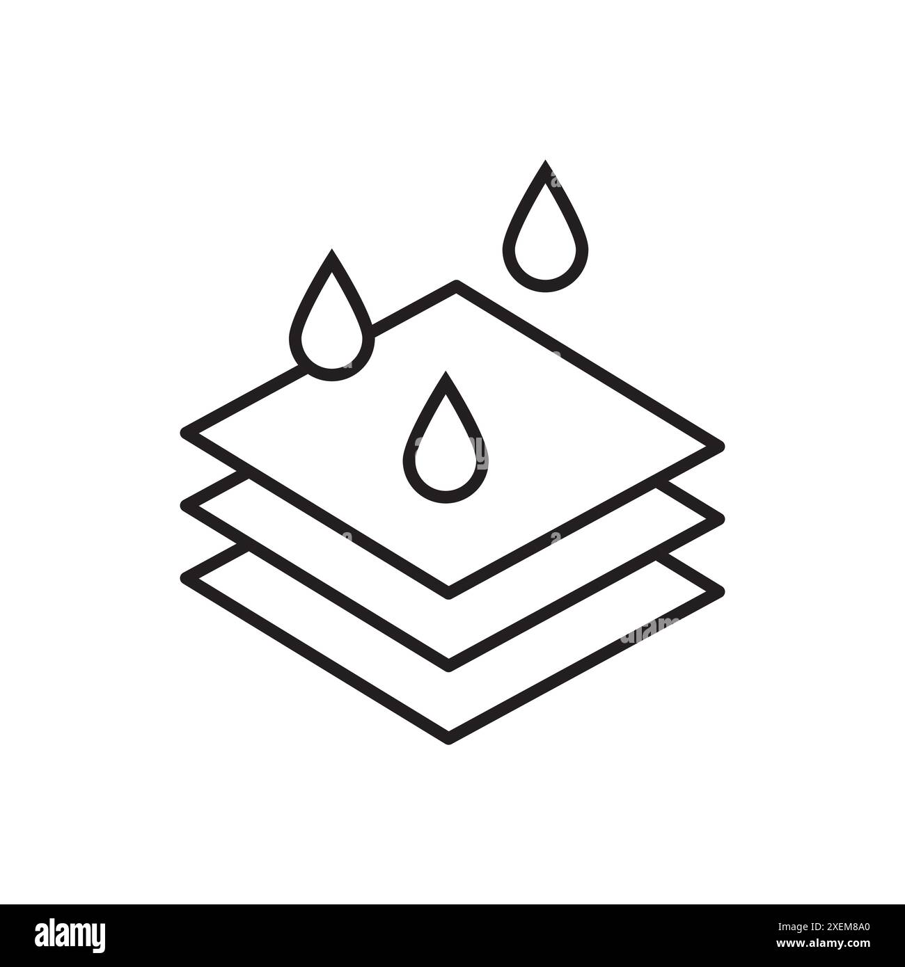 Waterproof material icon. Black line design. Three layered structure ...