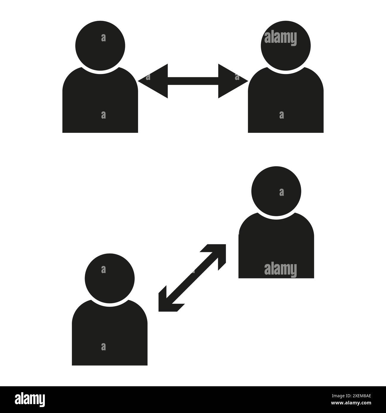 Social distance icons. People with arrows. Black and white vector ...