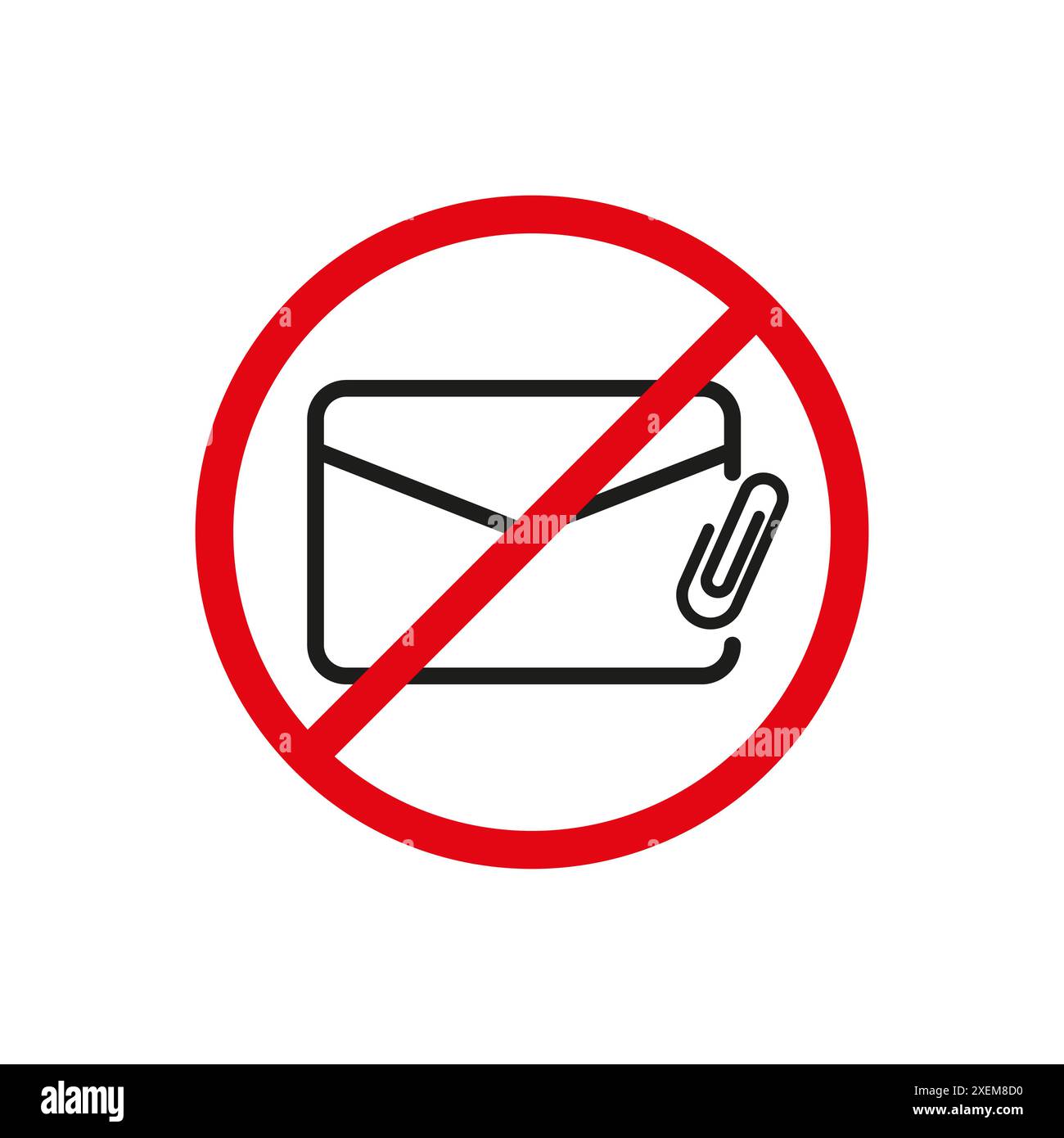 No email attachment icon. Red prohibition symbol. Envelope with clip ...