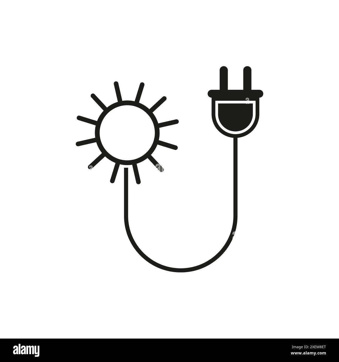 Solar energy icon. Sun connected plug. Renewable power vector. Black ...