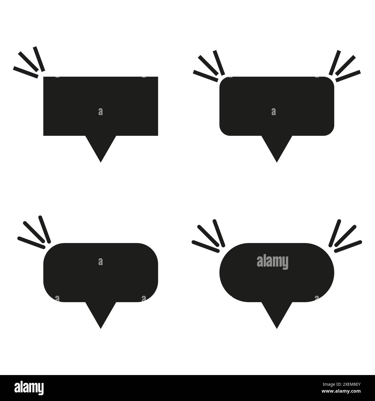 Shout speech bubbles. Black icons with exclamation marks. Vector ...
