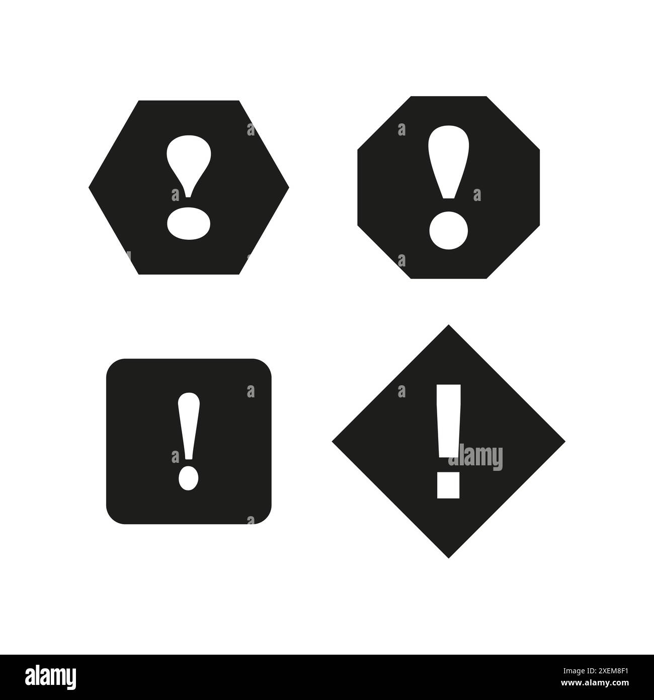 Warning icons set. Black and white. Various shapes. Vector illustration ...