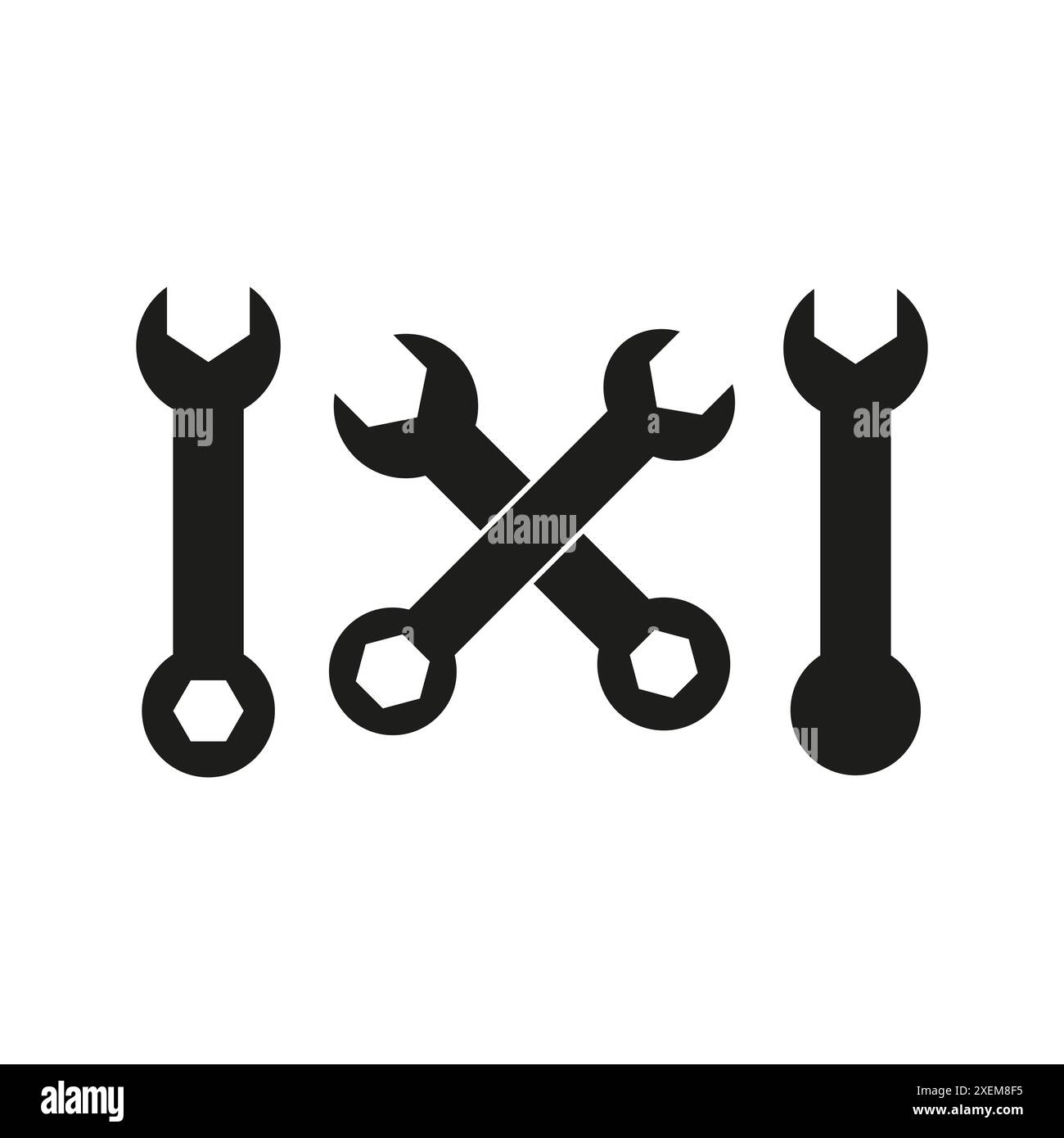 Wrench tool icons. Black vector set. Simple repair symbol. Mechanical ...