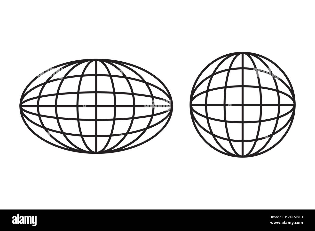 Globe grid icons. Elliptical and round shapes. Black line design ...