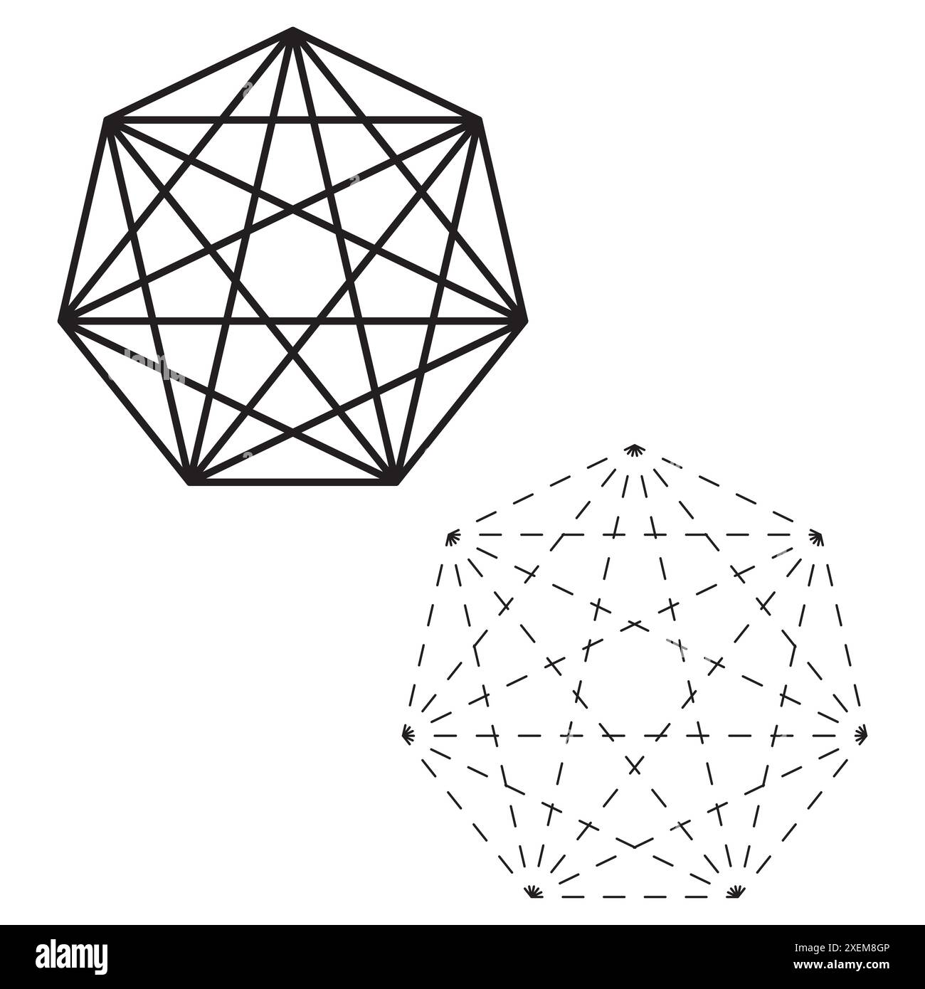 Geometric Wireframe Shapes Black Outline Vector Abstract Star Designs Minimalistic Pattern