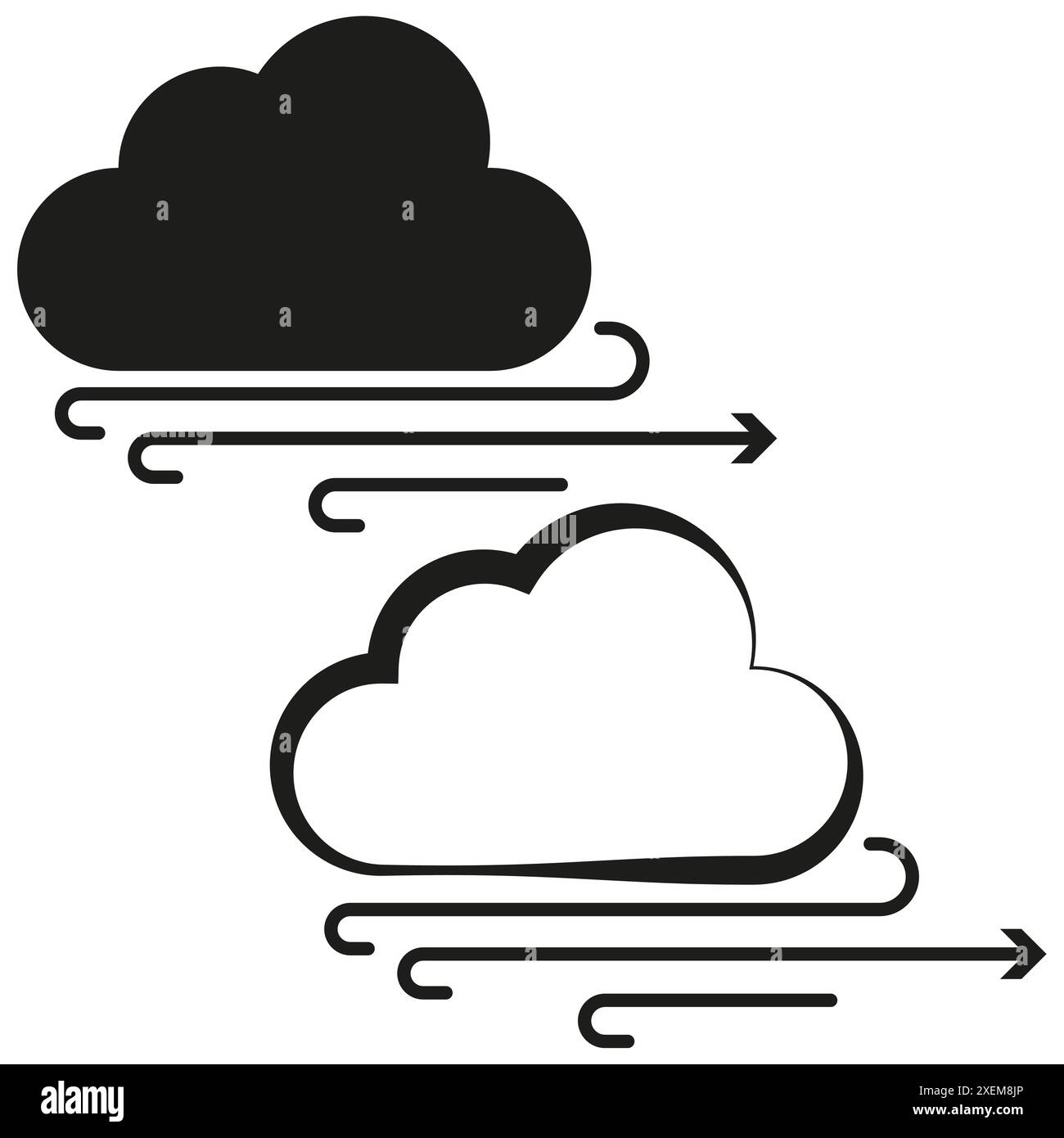 Cloud with wind icons. Black and white weather symbols. Vector illustration set Stock Vector ...