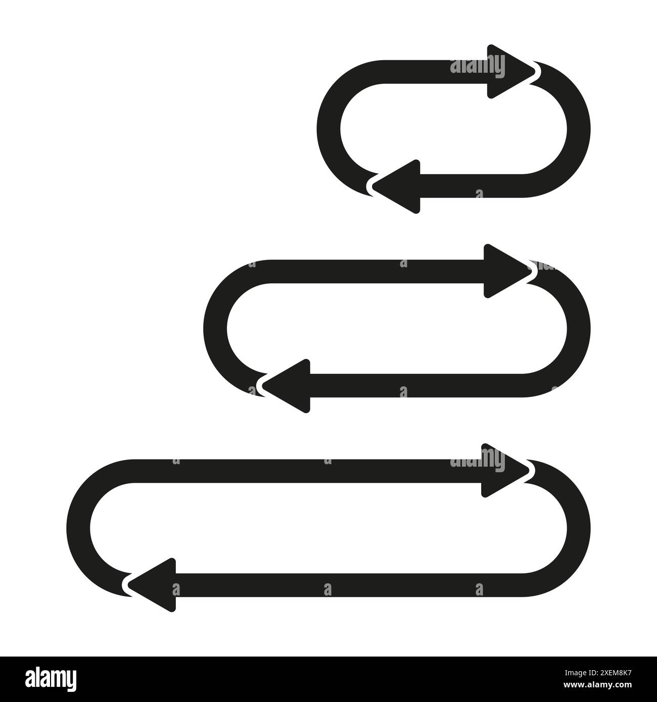 Curved arrows icons. Directional loop symbols. Black and white vector ...