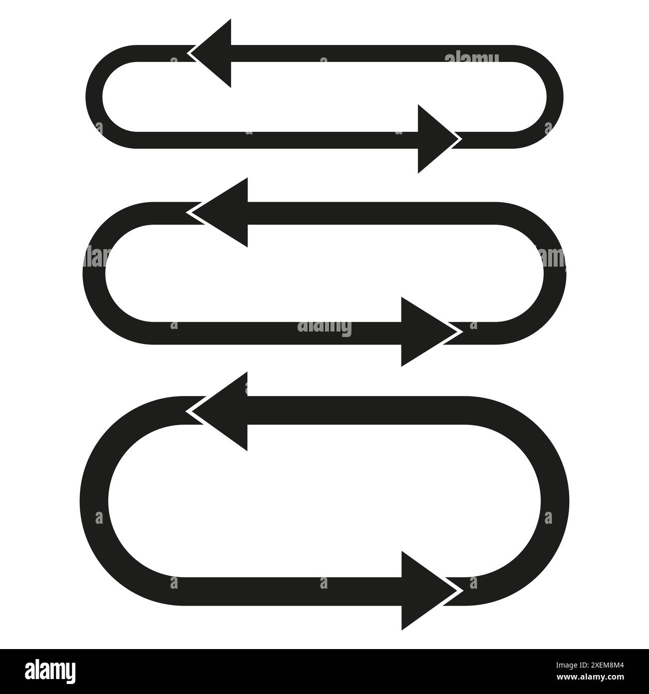 Curved arrows icons. Directional loop symbols. Black and white vector ...