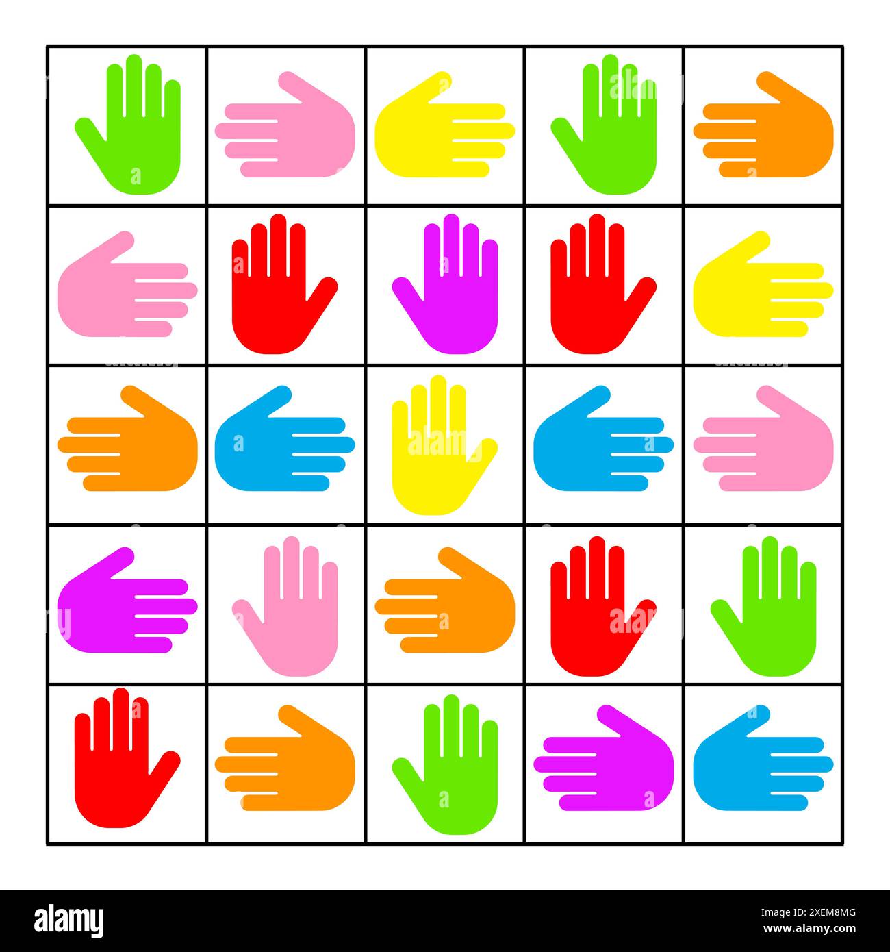 Colorful hand icons. Multicolor grid pattern. Vibrant vector design ...