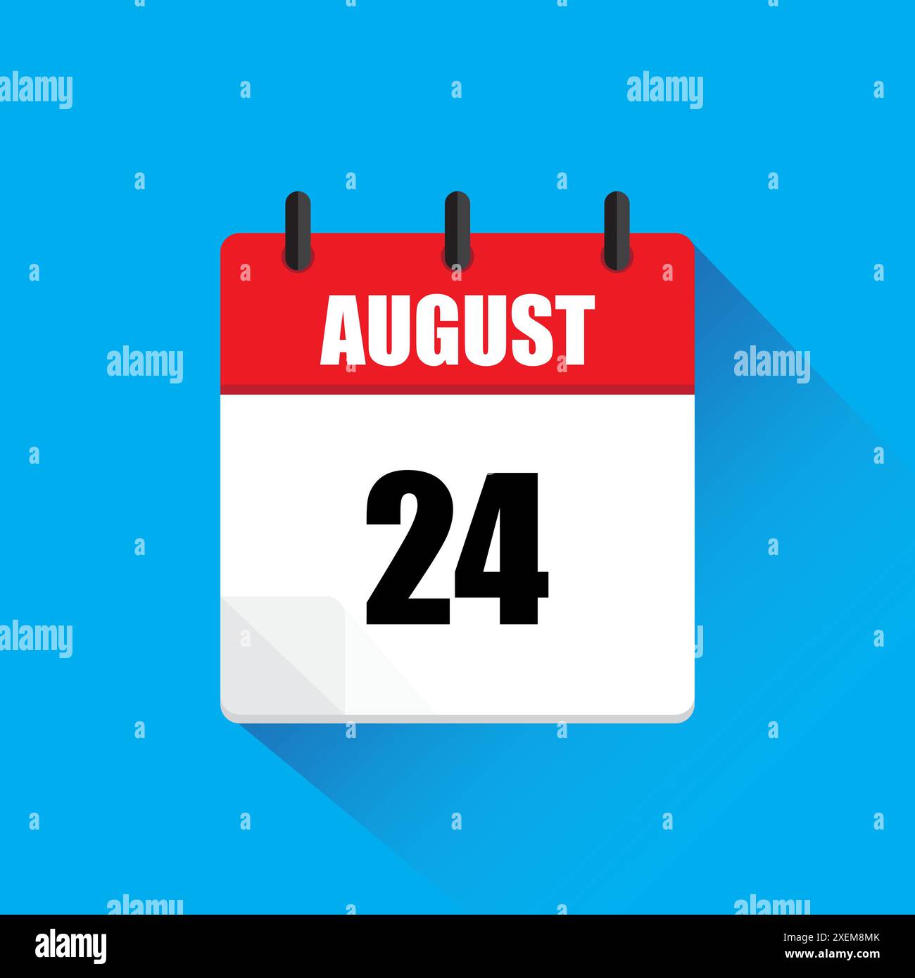 August calendar icon. Date number twenty four. Red and white design ...
