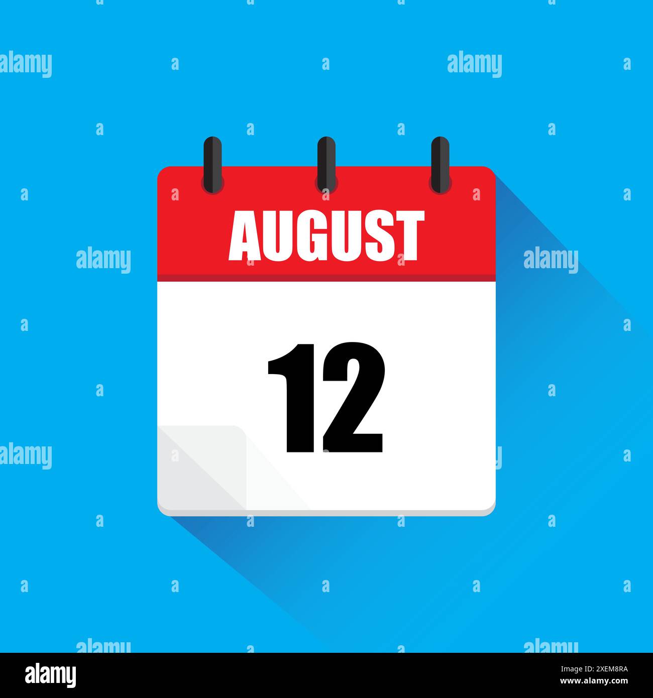 August calendar icon. Date number twelve. Red and white design. Blue ...