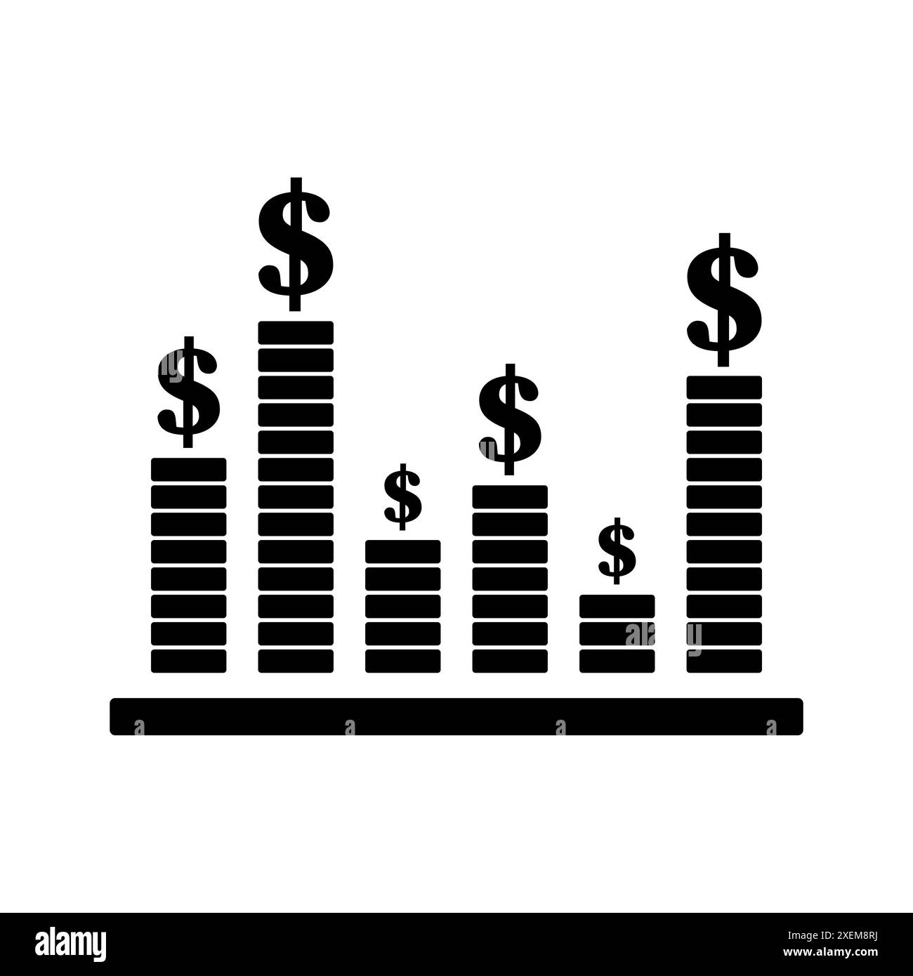 Financial bar chart. Stacked coin graph. Dollar sign symbols. Economic ...
