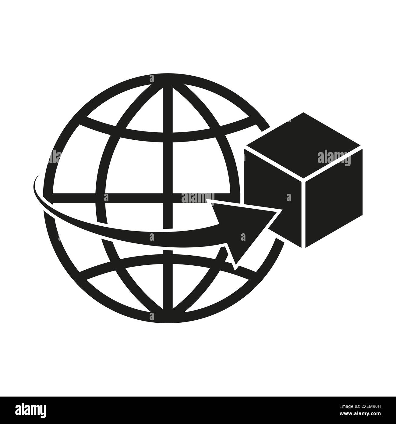 Global shipping icon. Globe and cube. Black and white design. Vector ...