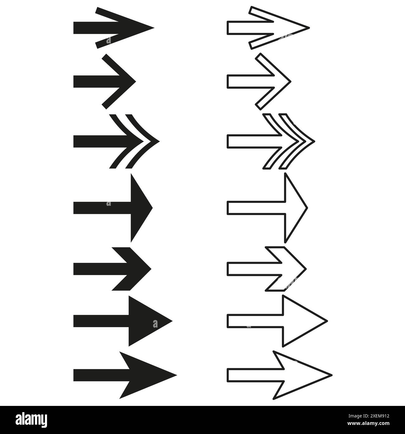 Arrow icons set. Various directions. Black and white vector. Different ...