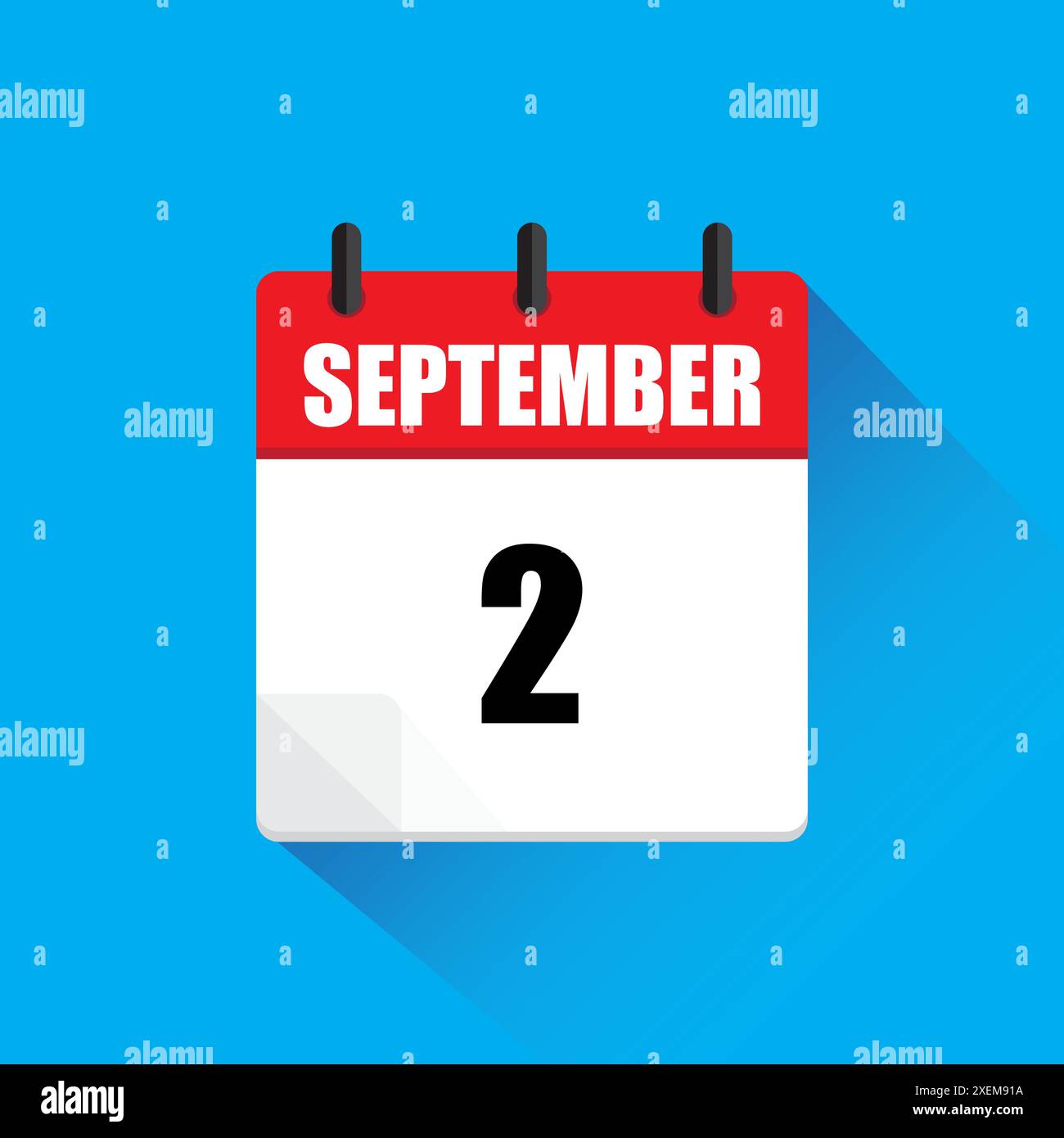 September calendar icon. Date number two. Red and white design. Blue ...